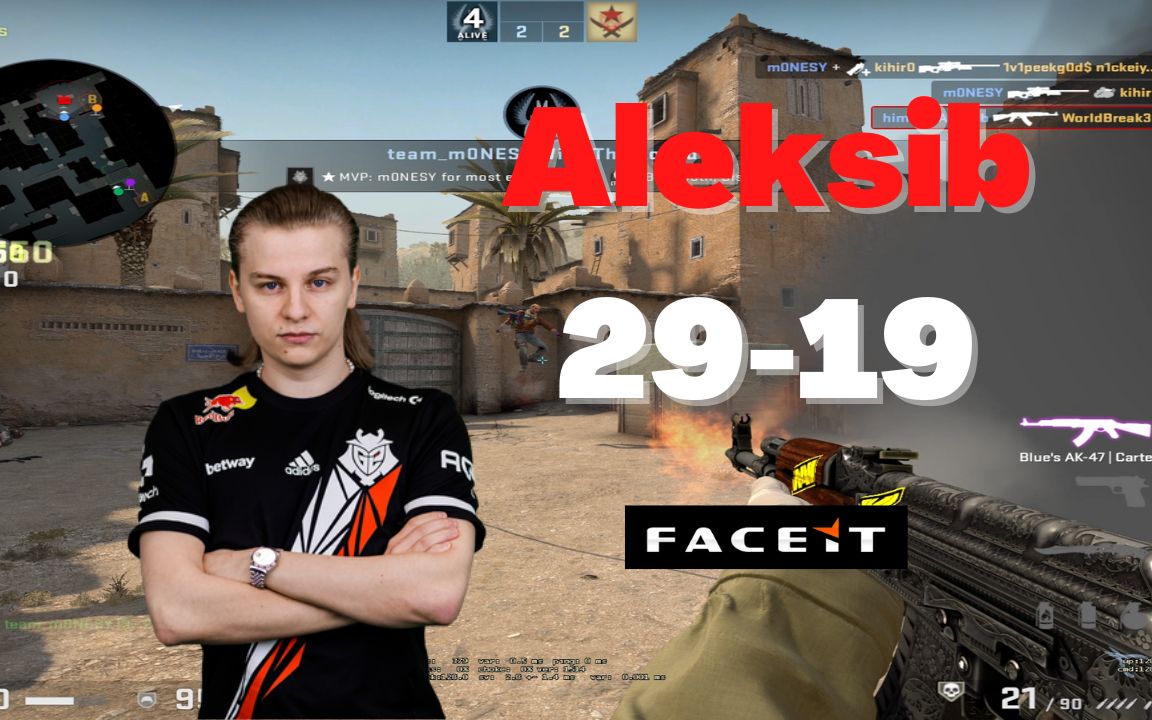 [4K老番] Aleksib 29杀FACEIT天梯和m0NESY、NiKo三排 (DUST2) 2022.07.07_第一人称