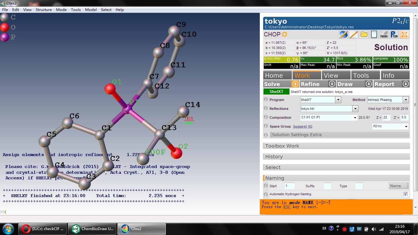 Olex2视频教程——以C15H17O2P为例简单演示单晶解析精修过程_哔哩哔哩_bilibili
