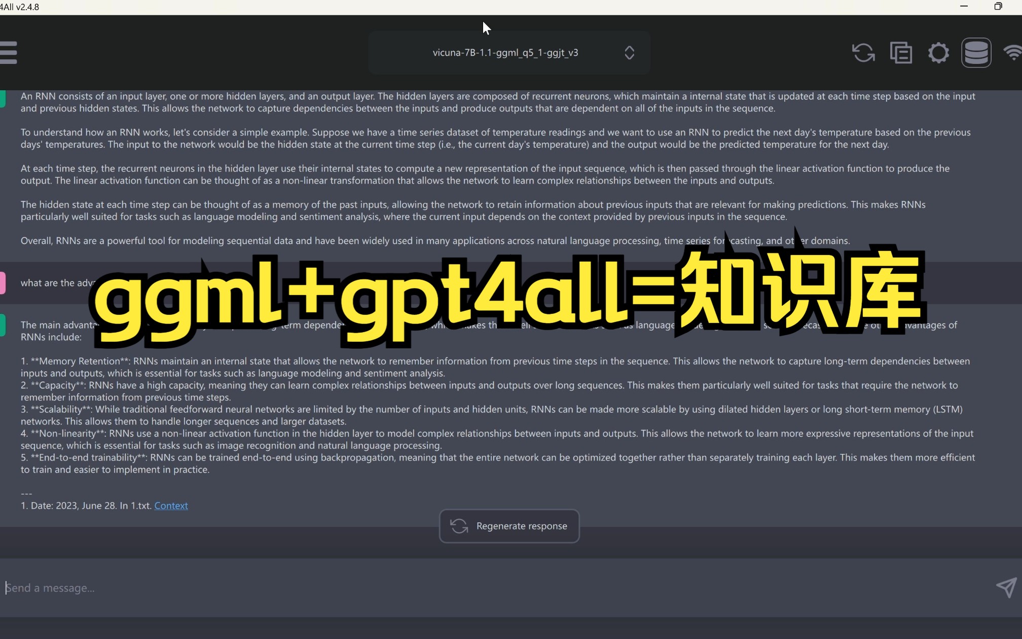 时灵时不灵的知识库（ggml格式模型+gpt4all客户端）