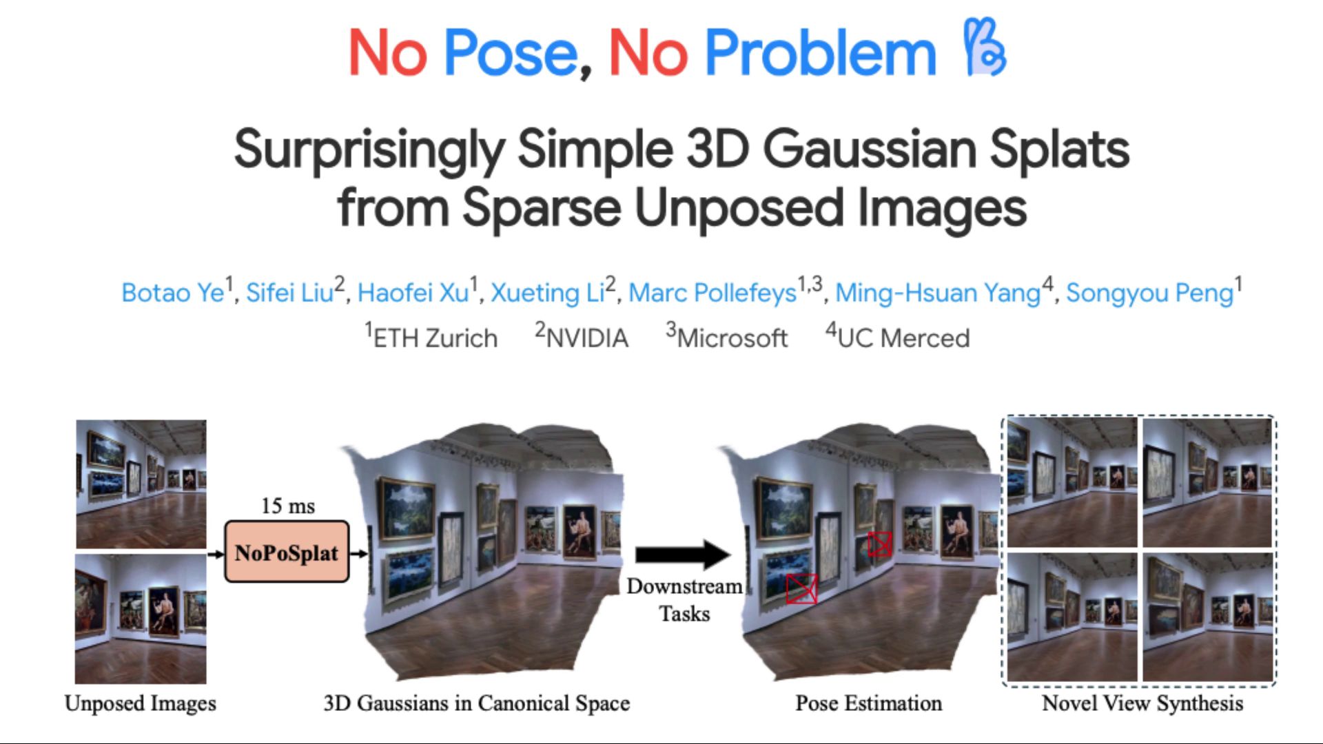 [3DGS进展] ETH, nVidia等提出NoPoSplat，简单的从稀疏无位姿图像生成3DGS的方法，在稀疏输入NVS、可泛化、位姿估计等任务均大幅度提升-Jason陪你练绝技 ...