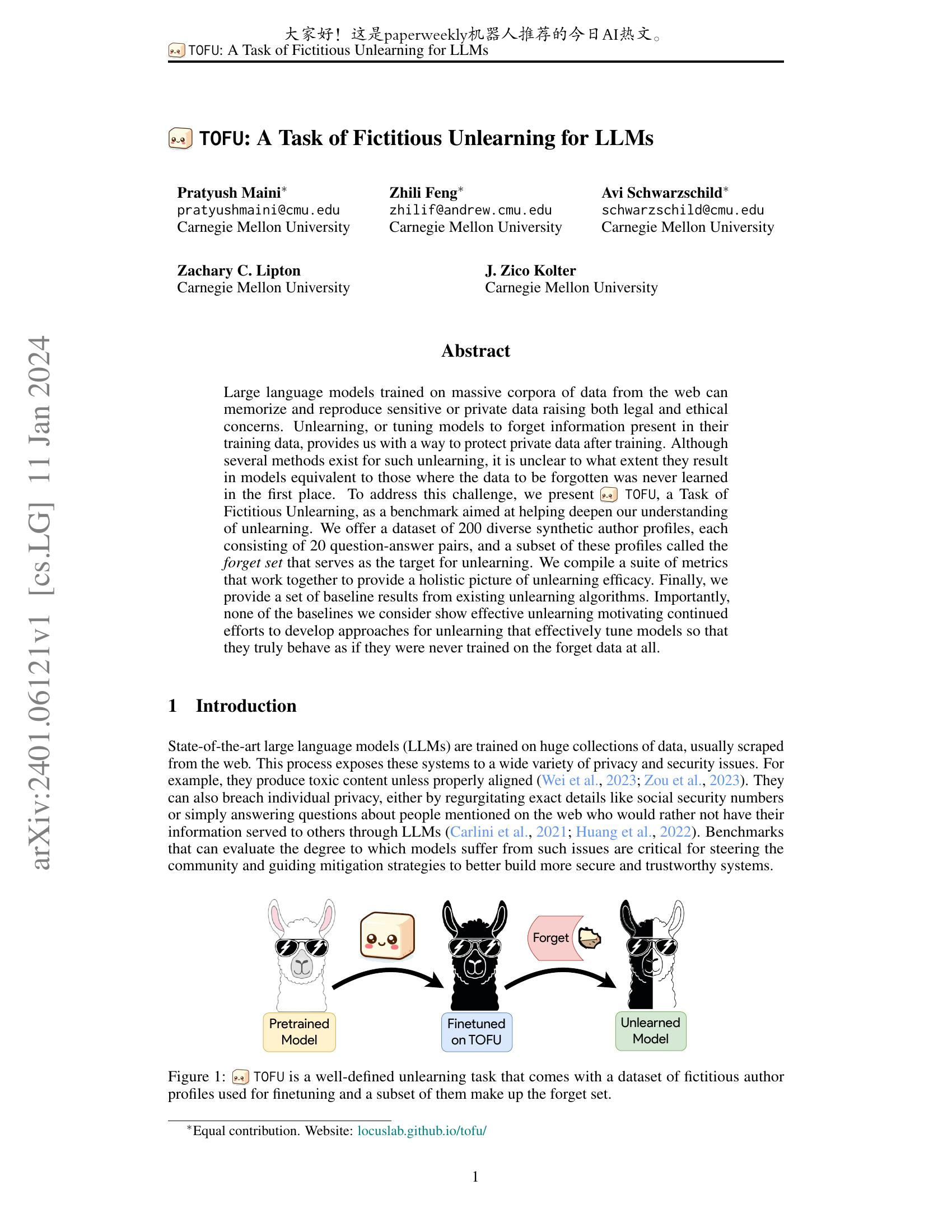 TOFU: A Task of Fictitious Unlearning for LLMs-明作离-待分享-哔哩哔哩视频