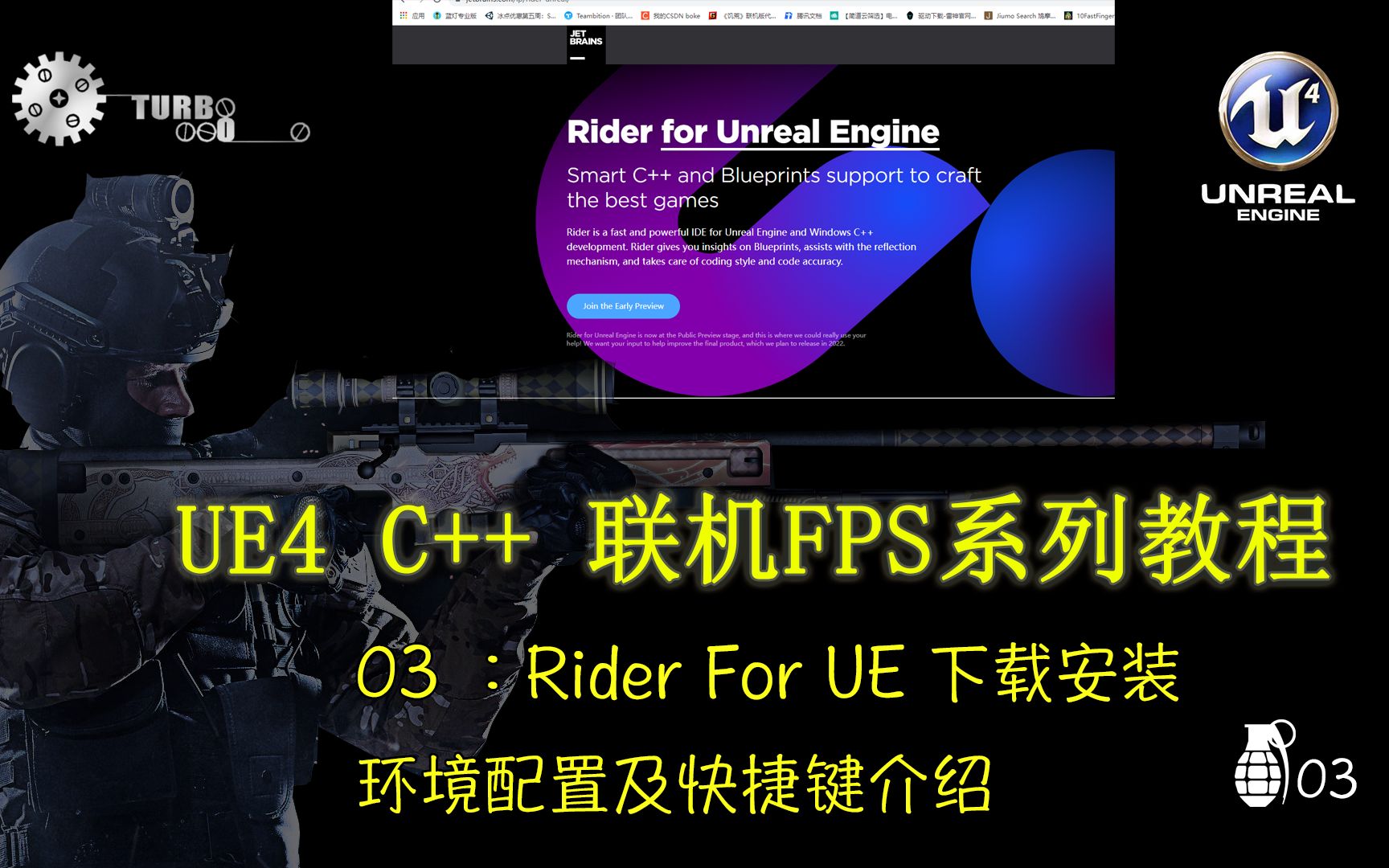 [UE4(虚幻4)教程] C++广域网联机对战(类CSGO)FPS射击游戏制作教程03 ：Rider For UE 下载安装，环境配置及快捷键介绍_哔哩哔哩_bilibili