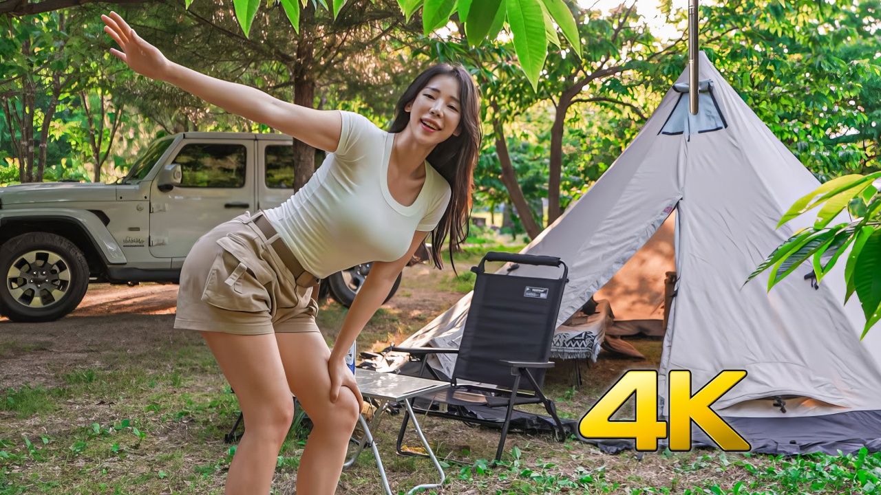 【4K】放松解压：阳光明媚的日子大姐姐去小树林舒适露营🏕️ | 作者：Kirin Camp | 机翻中文-KG-Area21-KG-Area21-哔哩哔哩视频