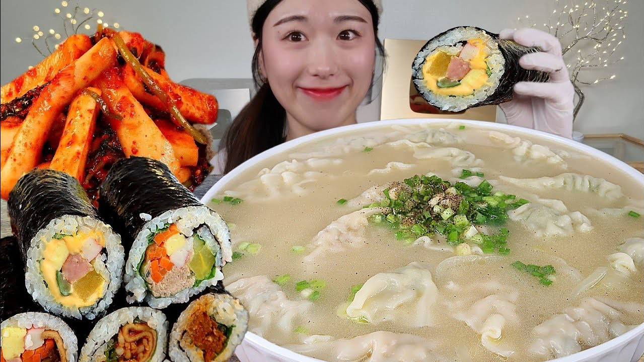 【AmiAmi】饺子🥟汤 奶酪紫菜包饭，紫菜包饭搭配萝卜泡菜MUKBANG-AmiAmi_OfficiaI-AmiAmi_OfficiaI-哔哩哔哩视频