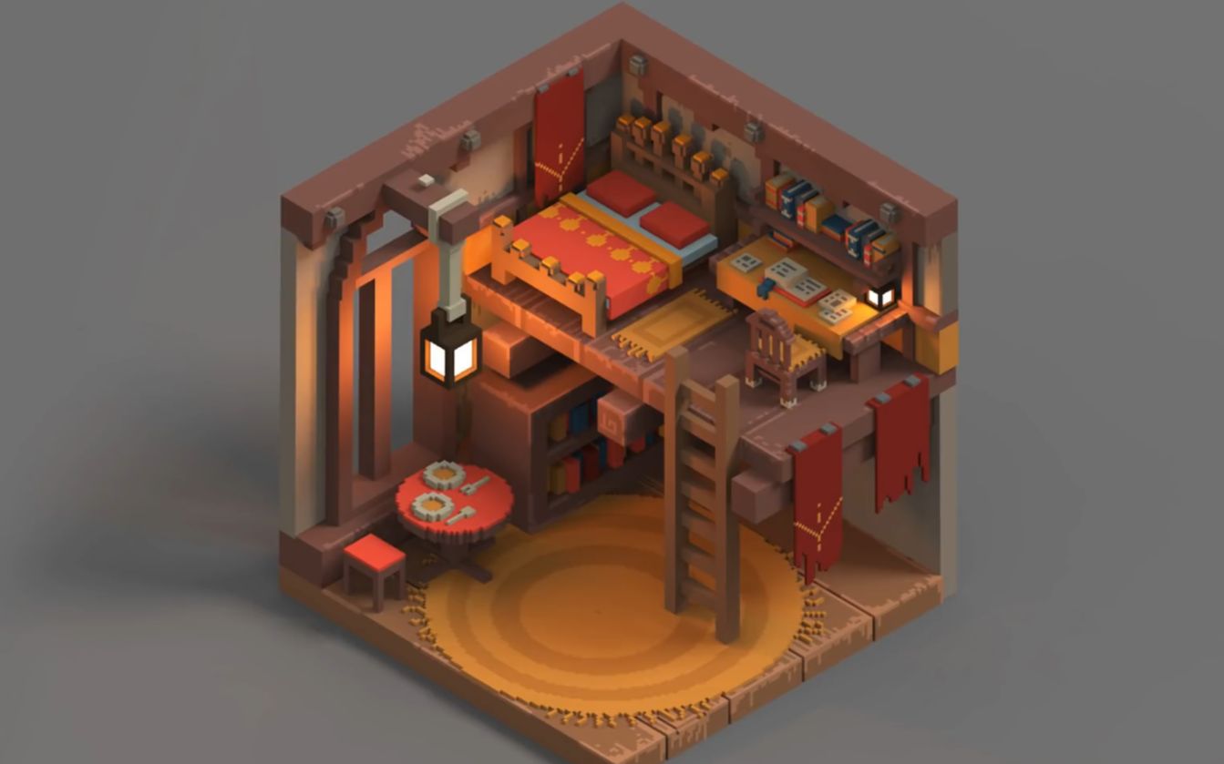 【MagicaVoxel】用MagicaVoxel制作一个小阁楼房间，超细致的_哔哩哔哩_bilibili