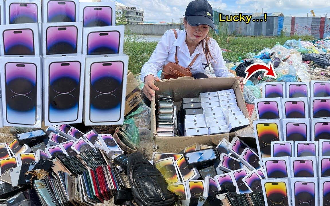 开心...我在垃圾场发现了很多 iphone 14 pro max...！但它是......!!😟😟_哔哩哔哩_bilibili