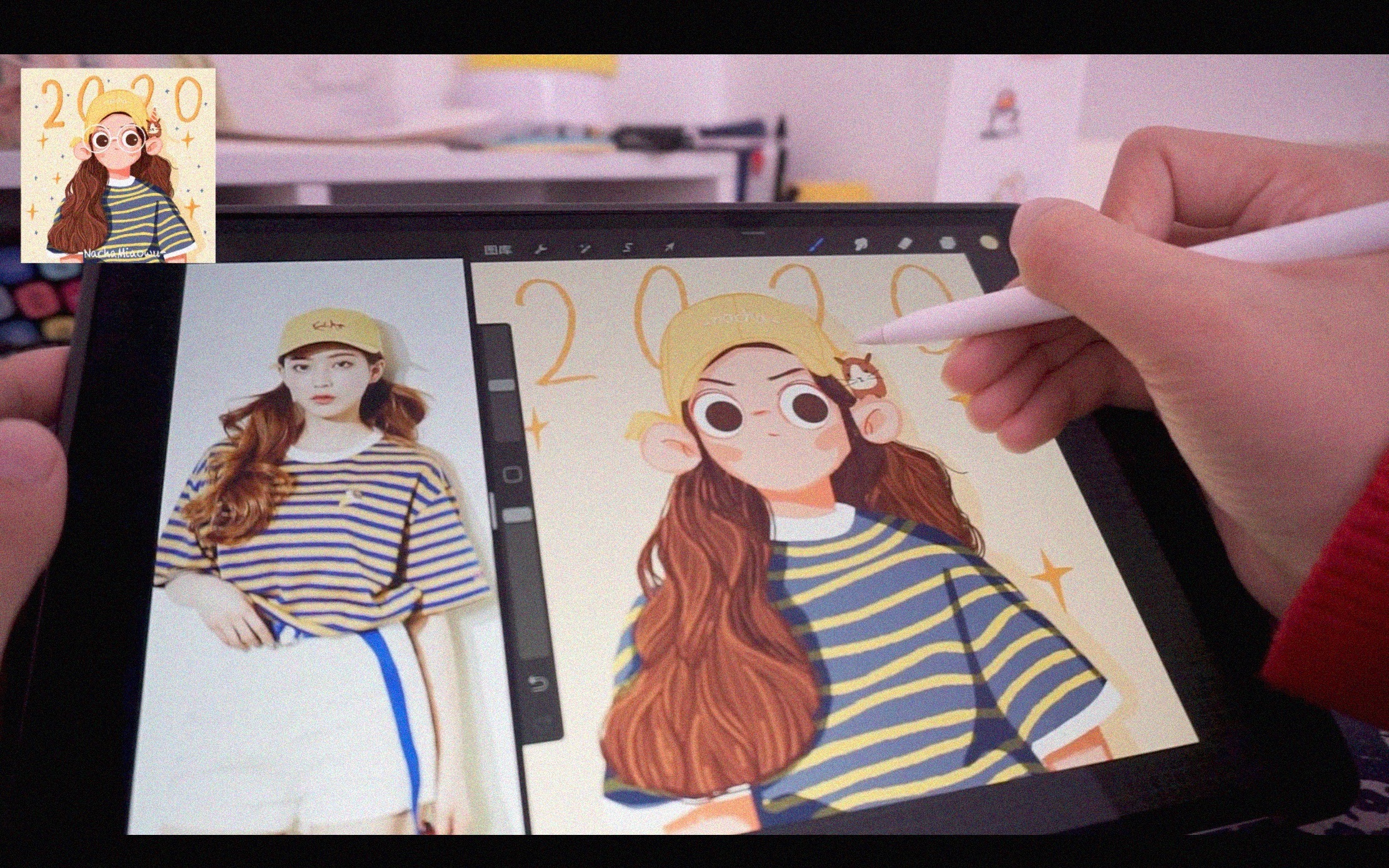 【procreate】/如何画照片人物/用自己的画风画头像/配色与姿势参考/用iPad画画/娜茶喵呜//_哔哩哔哩_bilibili