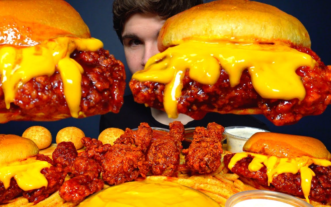 【Magic Mikey】辣味鸡肉汉堡，火鸡面酱炸鸡＆薯条|搭配芝士-Mistunty-Mistunty-哔哩哔哩视频