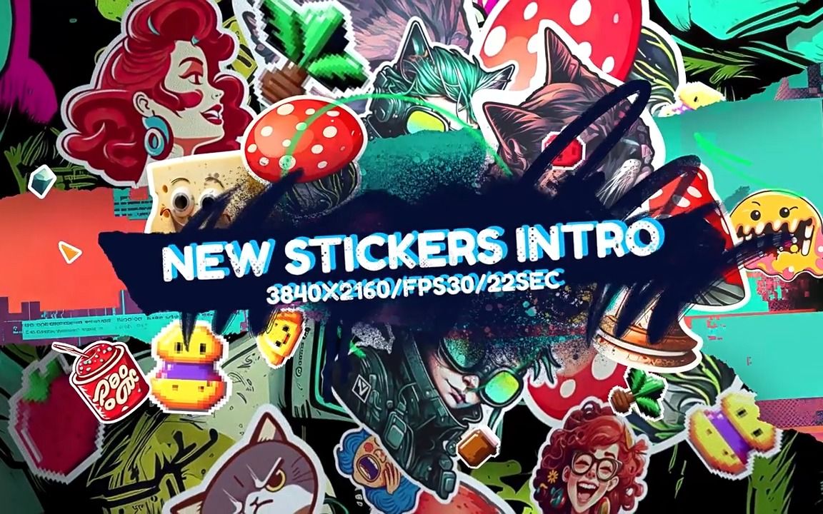 涂鸦贴纸元素开场AE模板New Stickers Intro - VFXZY.COM-VFX资源网-VFX资源网-哔哩哔哩视频
