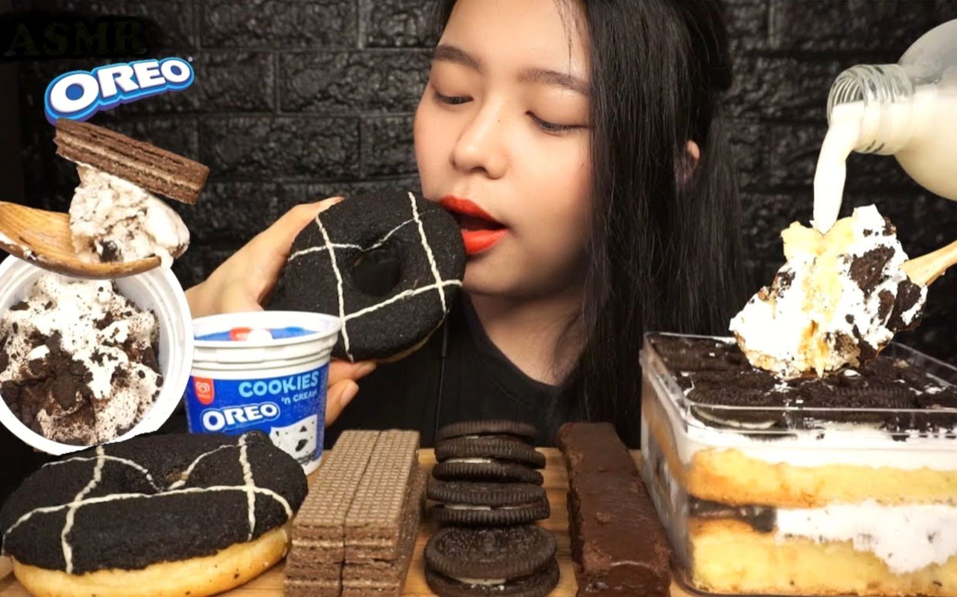 Michelle Liang ☆ 奥利奥小点心派对（甜甜圈、盒子蛋糕泡牛奶、蛋糕条、威化条、夹心饼干、冰淇淋） 食音咀嚼音_哔哩哔哩_bilibili