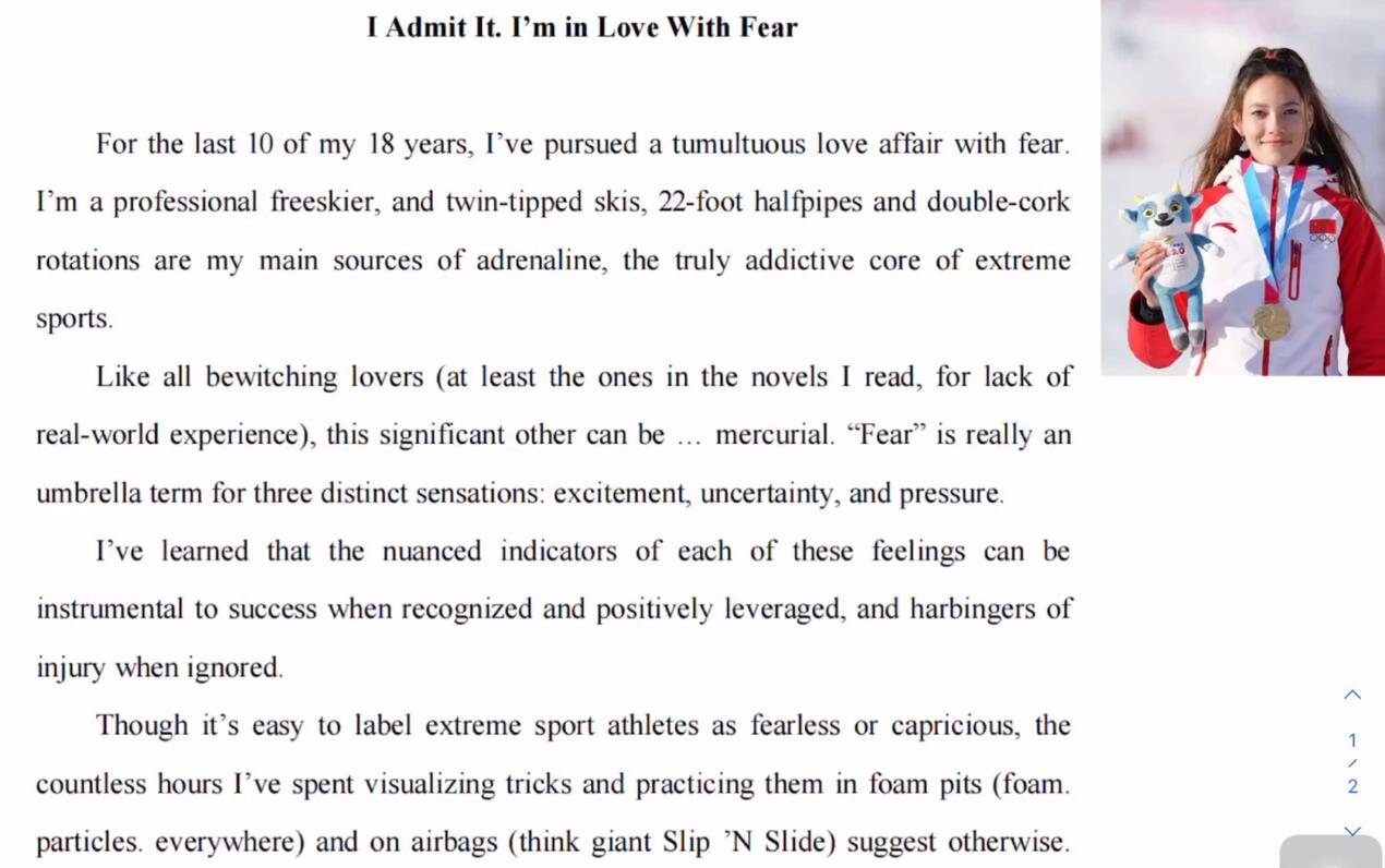 【英语精读79】《纽约时报》谷爱凌演讲：我承认，我爱上了恐惧。I admit i - 哔哩哔哩