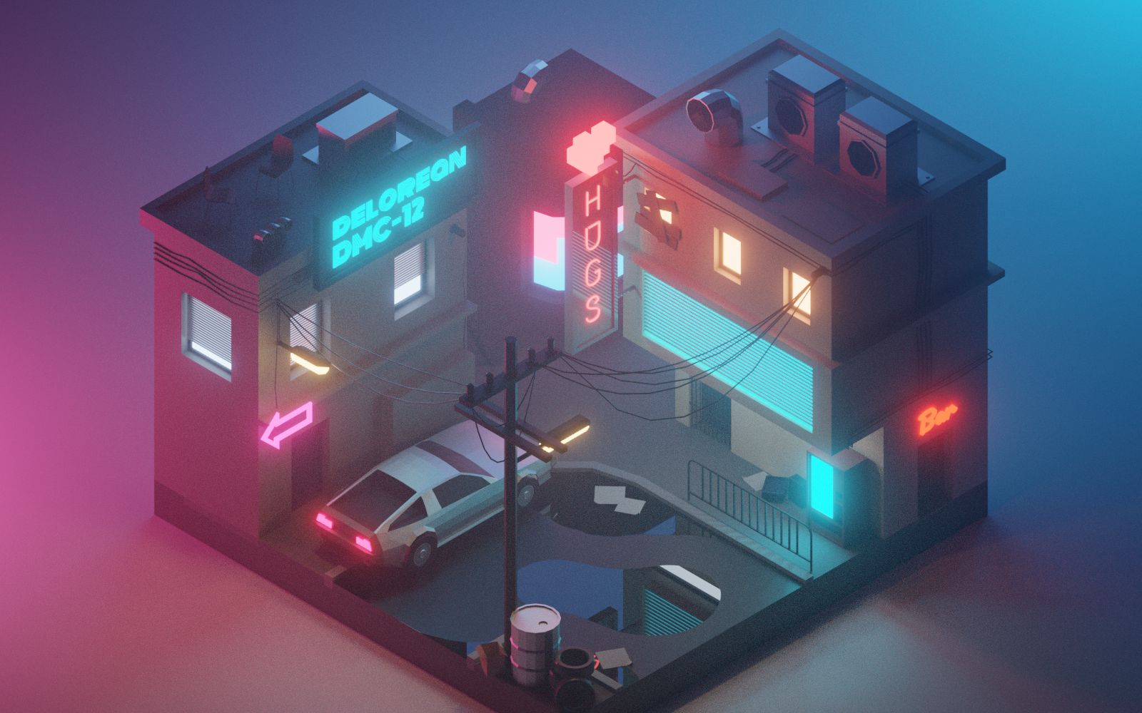 【Blender】附上工程文件！Polygon Runway的赛博朋克low poly场景教程_哔哩哔哩_bilibili