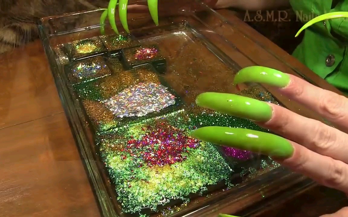 【nails Vera】asmr 自然长指甲抓闪光泡沫_哔哩哔哩_bilibili