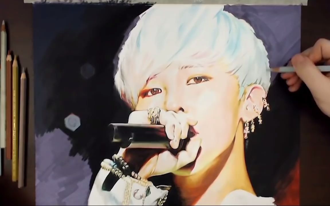 韩国大佬drawholic，彩铅绘画G-Dragon全过程！