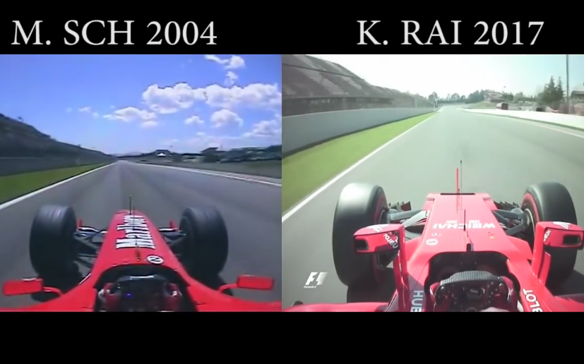【F1车载】F2004 (2004) vs SF70H (2017) 加泰罗尼亚赛道前两个计时段对比_哔哩哔哩_bilibili