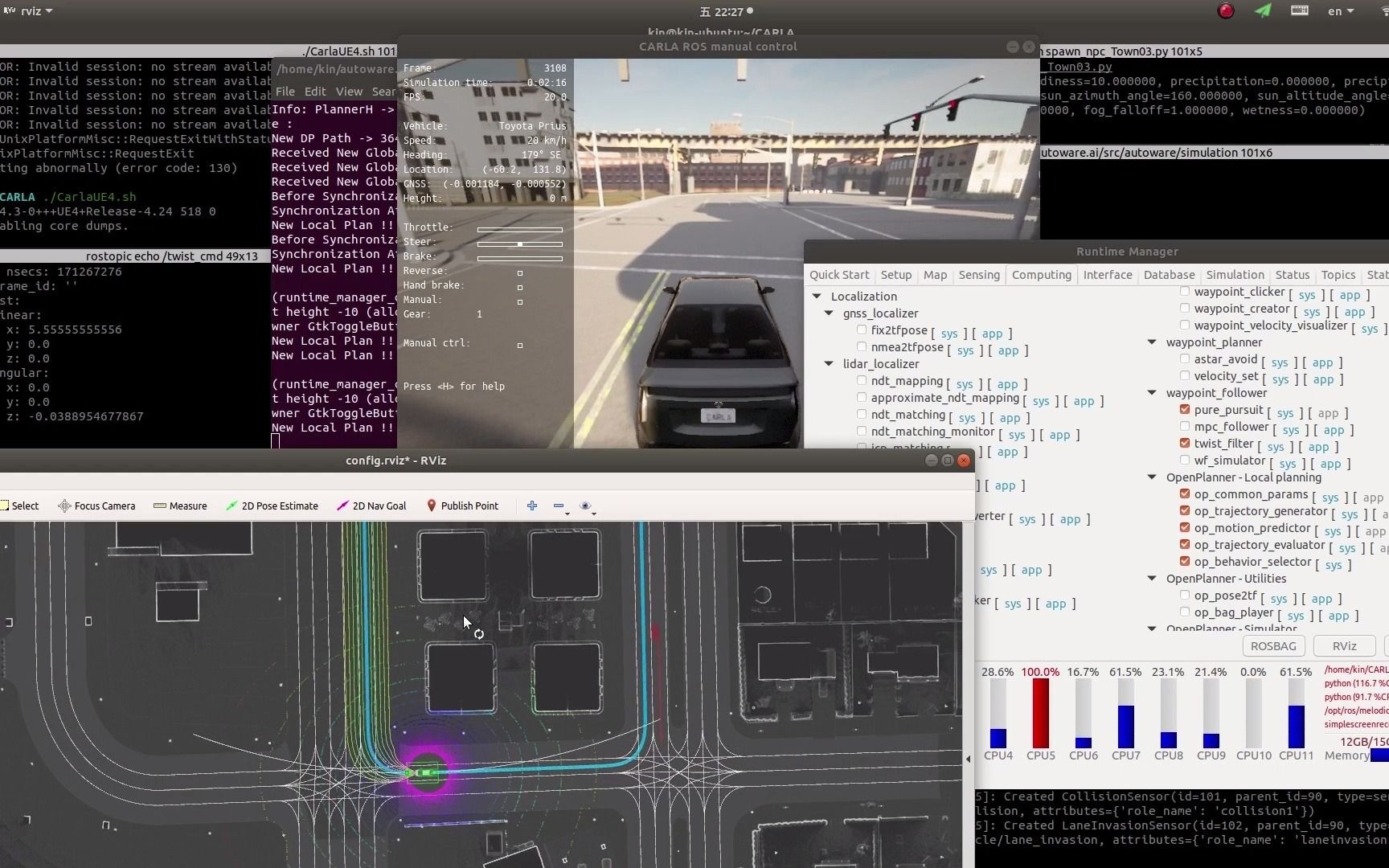 【Autoware与Carla】OpenPlanner 仿真示意 带避障_哔哩哔哩_bilibili