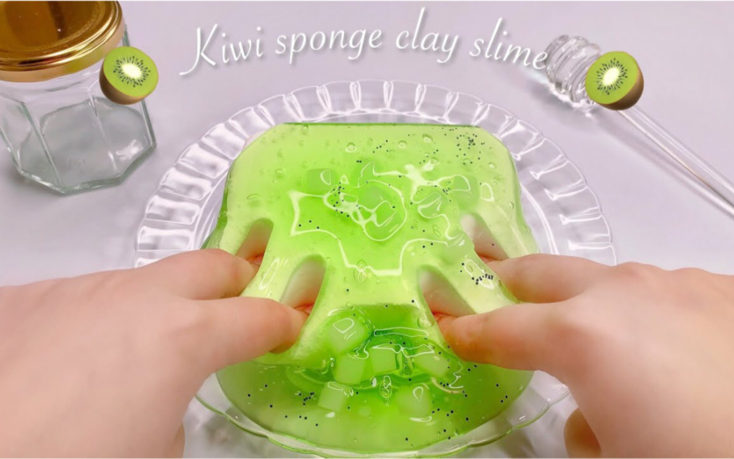 【Emiko Ffujio】Kiwi sponge clay slime_哔哩哔哩_bilibili