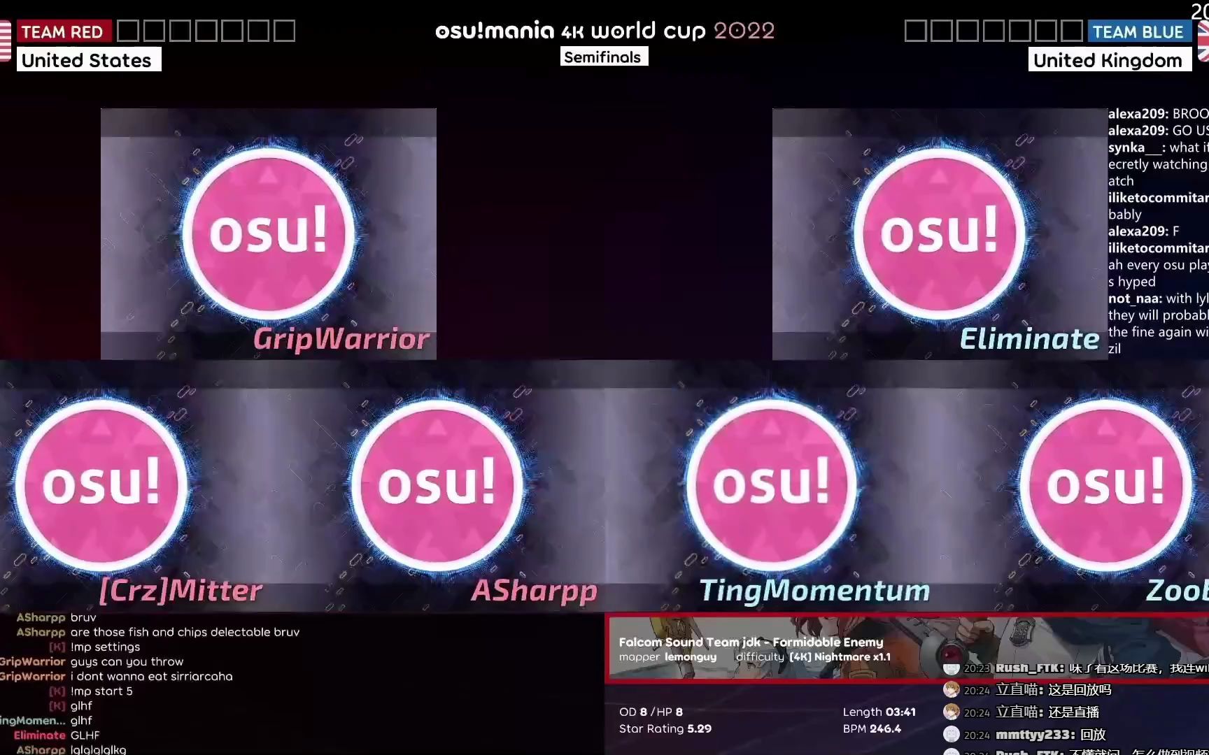 [osu!4k]MWC4K 2022 半决赛(美国)vs(英国)_OSU