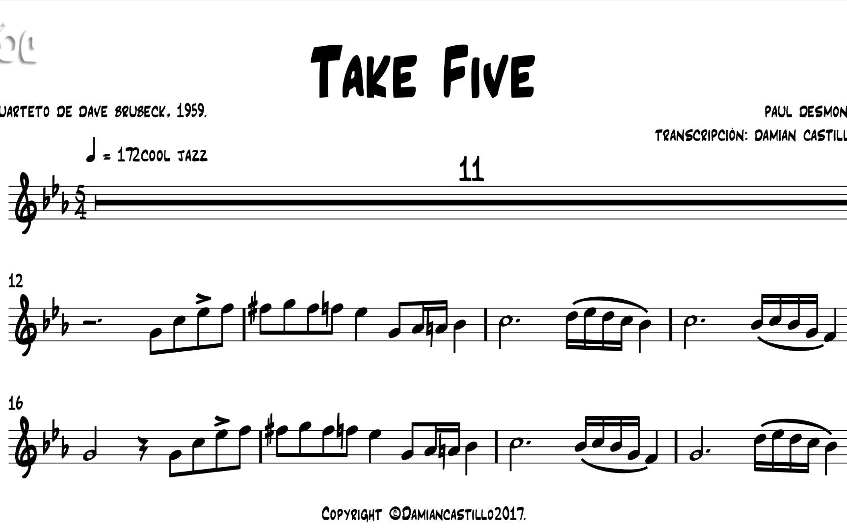 Take Five - Dave Brubeck Quartet - Sax Alto transcription 爵士四重奏_哔哩哔哩 ...