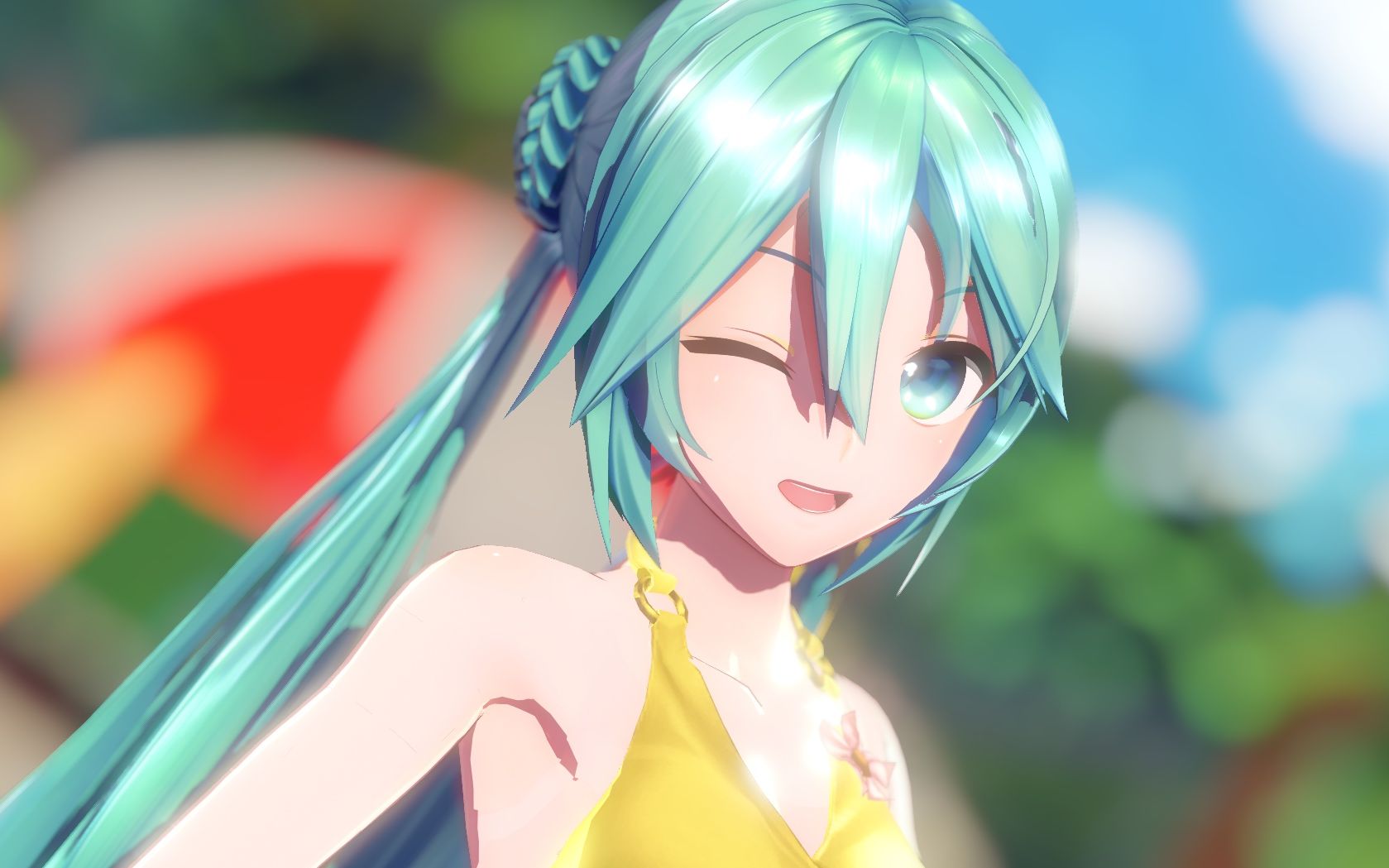 【MMD】YYB式淡黄泳衣初音【染上你的颜色】_哔哩哔哩_bilibili