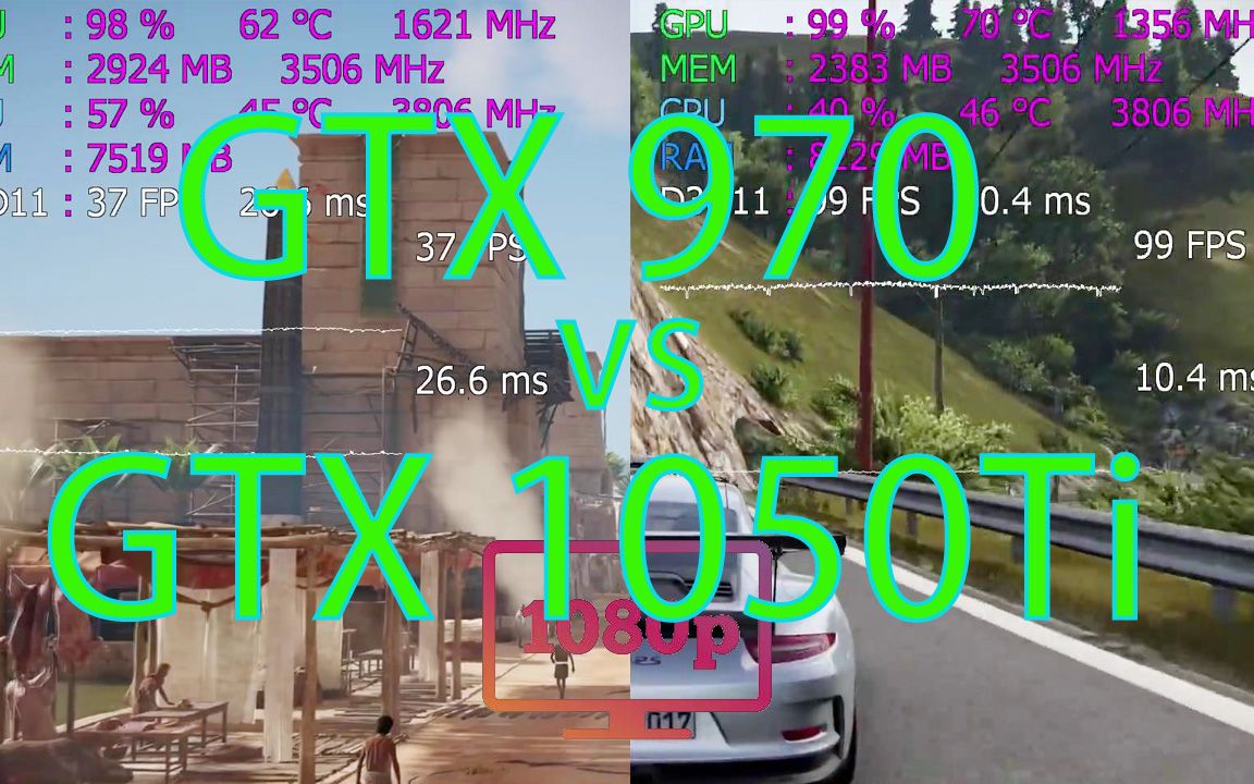 GTX 1050Ti 4GB vs GTX 970 4GB在8款游戏中的表现丨游戏混剪【显卡测试】Gaming Benchmark